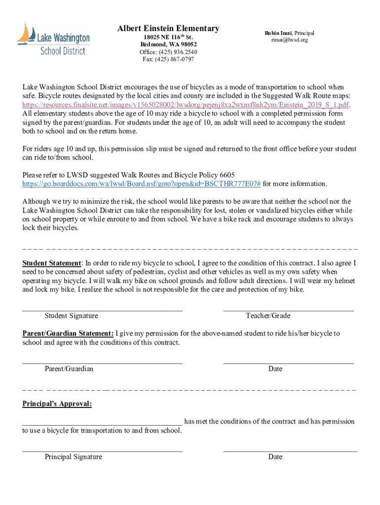 Fillable Online Albert Einstein Elementary - Lake Washington School ...