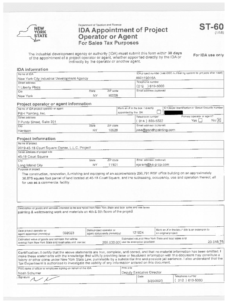 Fillable Online Form ST-60:1/18:IDA Appointment of Project Operator or ...