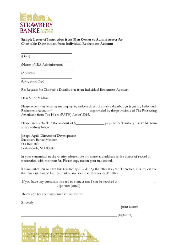 Fillable Online Sample Letter of Instruction from Plan Owner to ... Fax ...