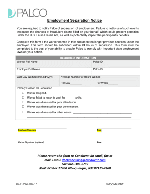 Fillable Online Employment Separation Notice Fax Email Print - pdfFiller