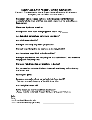 Fillable Online SuperLab Late Night SuperLab Late Night Closing ...