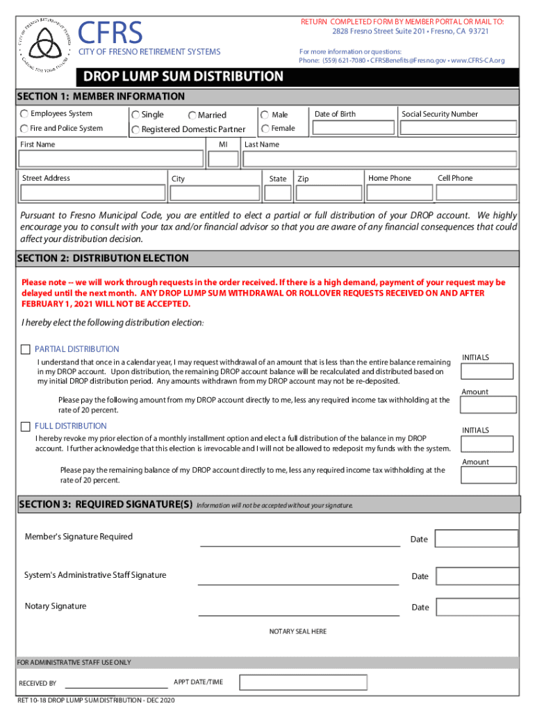 Fillable Online RET 10-18 DROP Lump Sum Distribution-Oct2014--copy.pdf ...