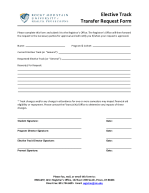 Fillable Online Elective Track Transfer Request Form Fax Email Print ...