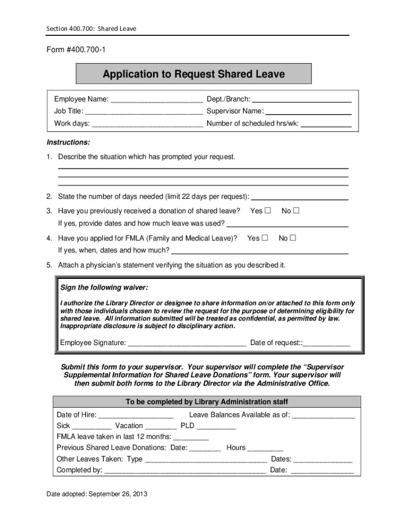 Fillable Online APPLICATION FOR DONATED SICK LEAVE Fax Email Print ...