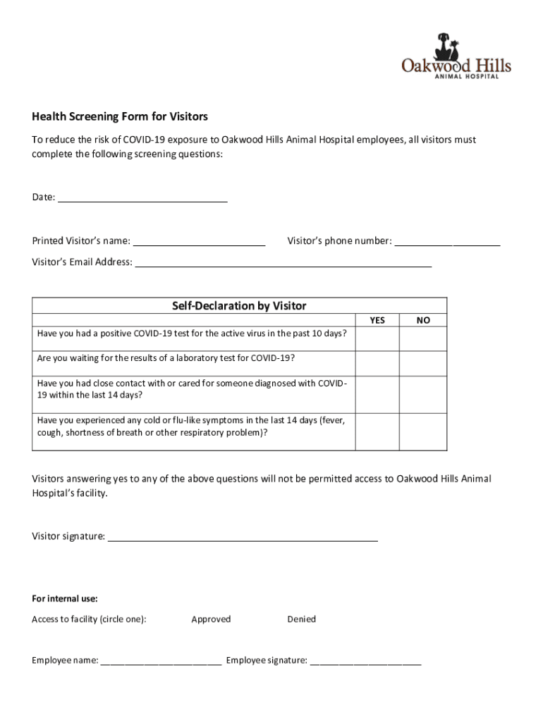 Fillable Online COVID-19 Daily Health Screening Form Template Fax Email ...