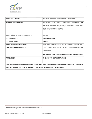 Fillable Online Onderstepoort Biological Products Limited Tenders Fax ...