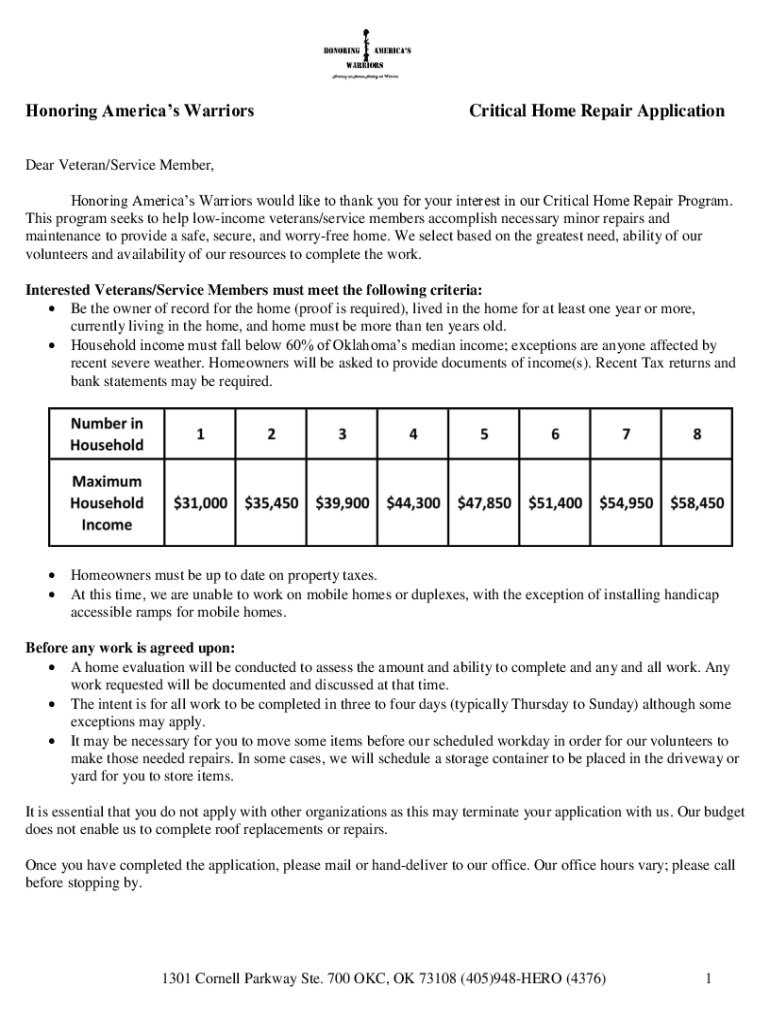 Fillable Online Critical and Minor Home Repair Application. ... Fax ...