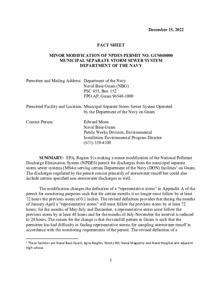 Fillable Online EPA Fact Sheet. EPA Fact Sheet for Minor Modification of National Pollutant ...