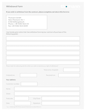Fillable Online Statutory right of withdrawal/Withdrawal Form Fax Email ...