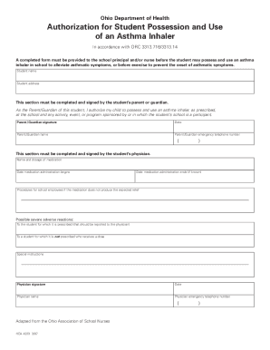 Fillable Online Self Carry Asthma Inhaler Agreement Form and ...