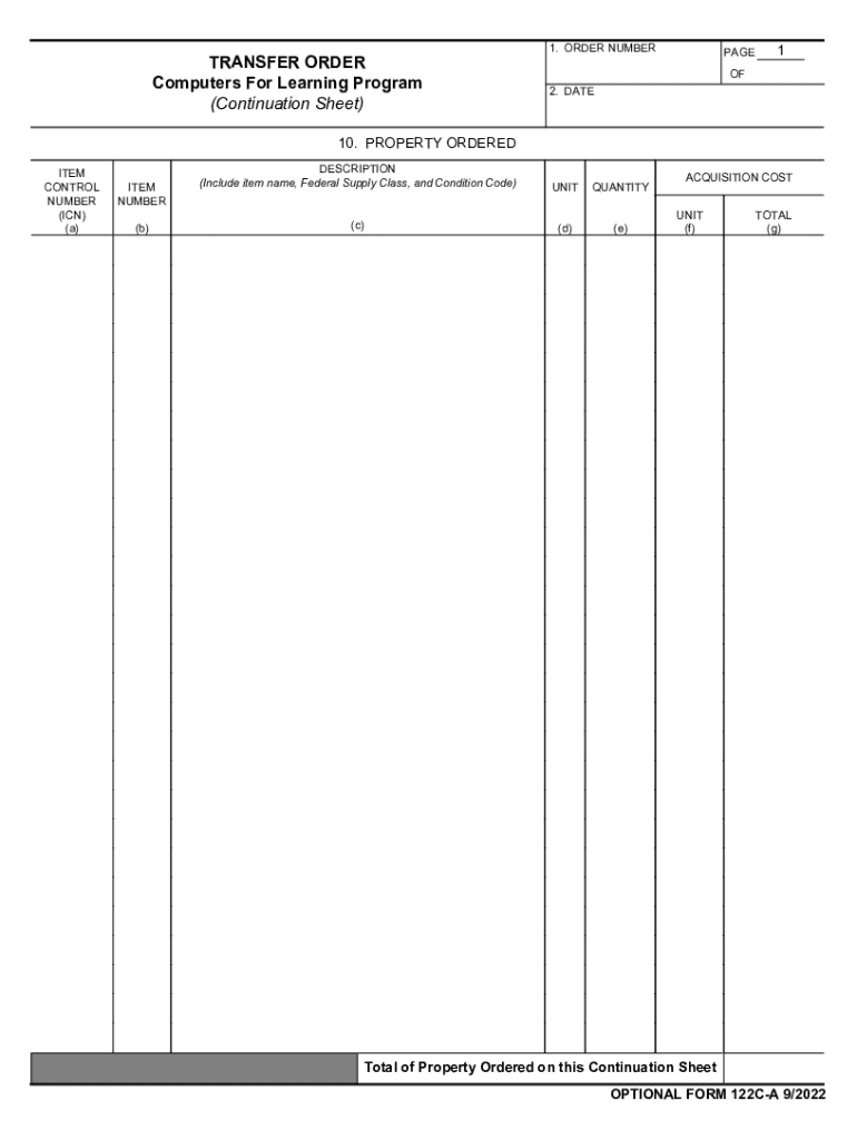 Fillable Online Optional Form 122C-A - Transfer Order - Computers For ...