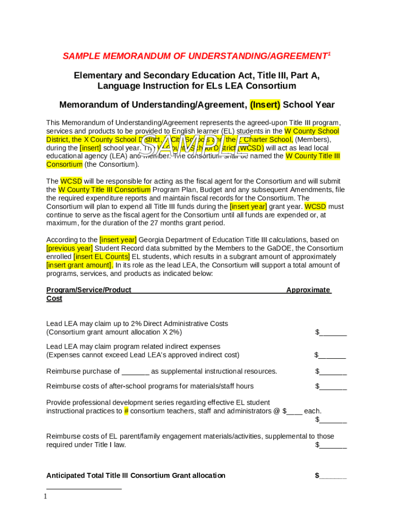Sample MOU - Title III LEA Consortium. Sample Memorandum of ...