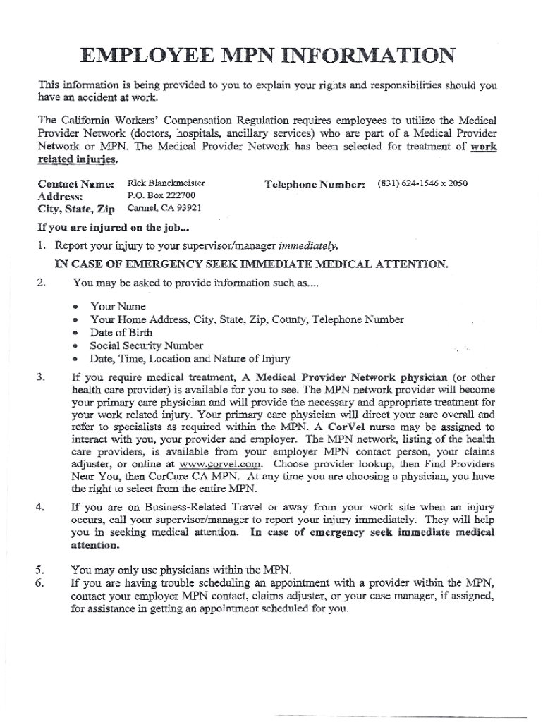 Fillable Online Covered Employee Notification of Rights Materials ...