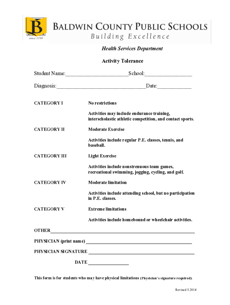 Fillable Online Activity Tolerance Form.doc Fax Email Print - pdfFiller
