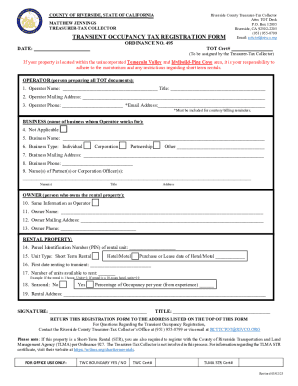 Fillable Online Quarterly Transient Occupancy Tax Return Fax Email ...