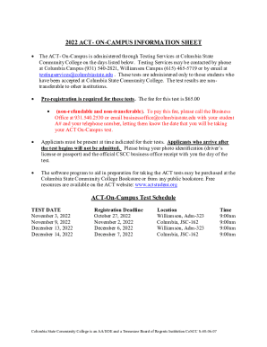 Fillable Online 2022 ACT- ON-CAMPUS INFORMATION SHEET Fax Email Print - pdfFiller