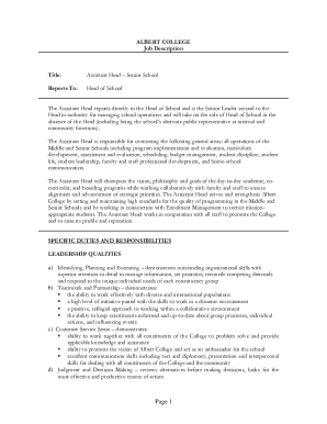 Fillable Online POSITION STATEMENT ASSISTANT HEAD OF SCHOOL Fax Email ...
