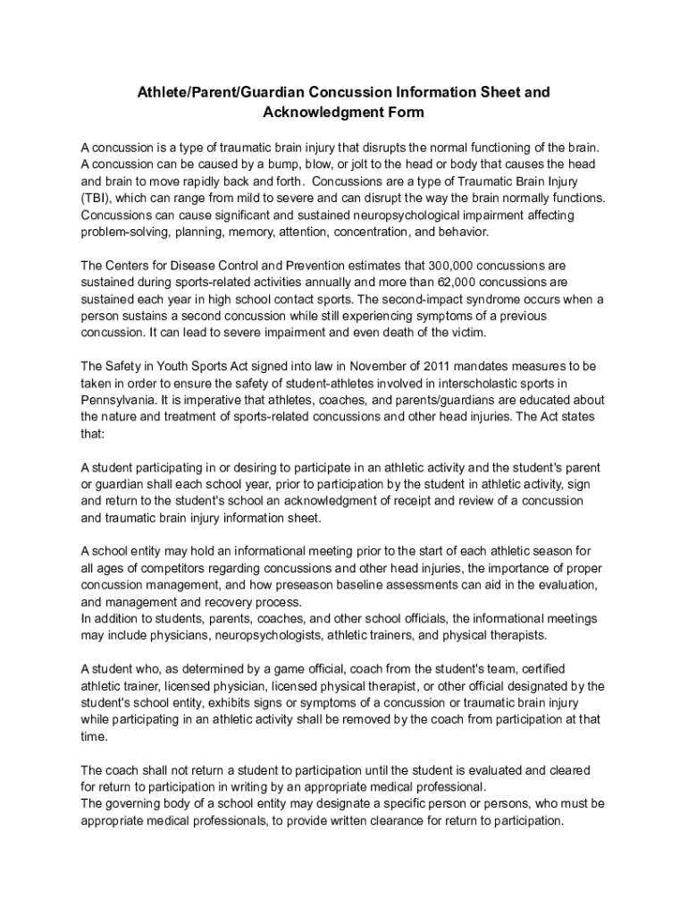 Fillable Online Sports-Related Concussion and Head Injury Fact Sheet ...
