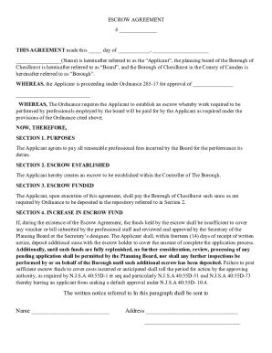 Fillable Online ESCROW AGREEMENT FORM.docx Fax Email Print - pdfFiller