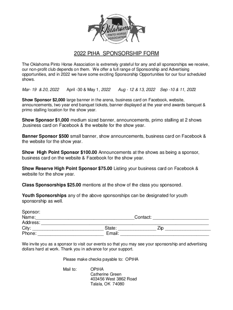 Fillable Online 2022 PtHA SPONSORSHIP FORM Fax Email Print - pdfFiller