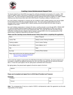 Fillable Online Coaching License Reimbursement Request Form Fax Email Print - pdfFiller
