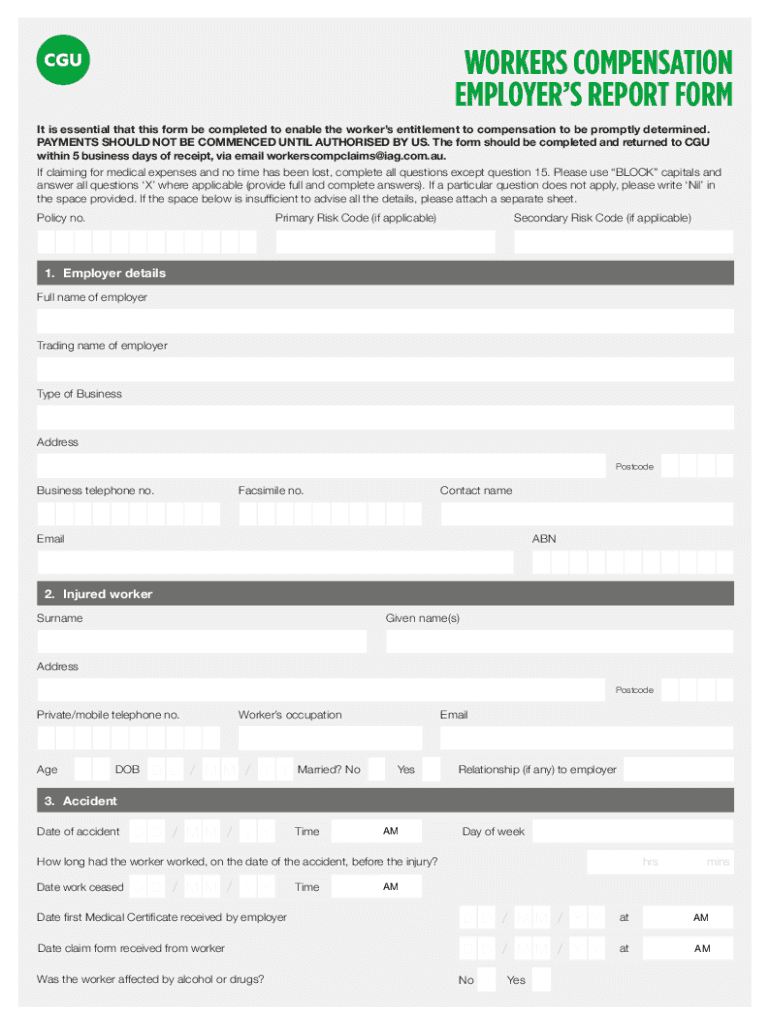 Fillable Online WORKERS COMPENSATION EMPLOYER'S REPORT FORM Fax Email Print - pdfFiller