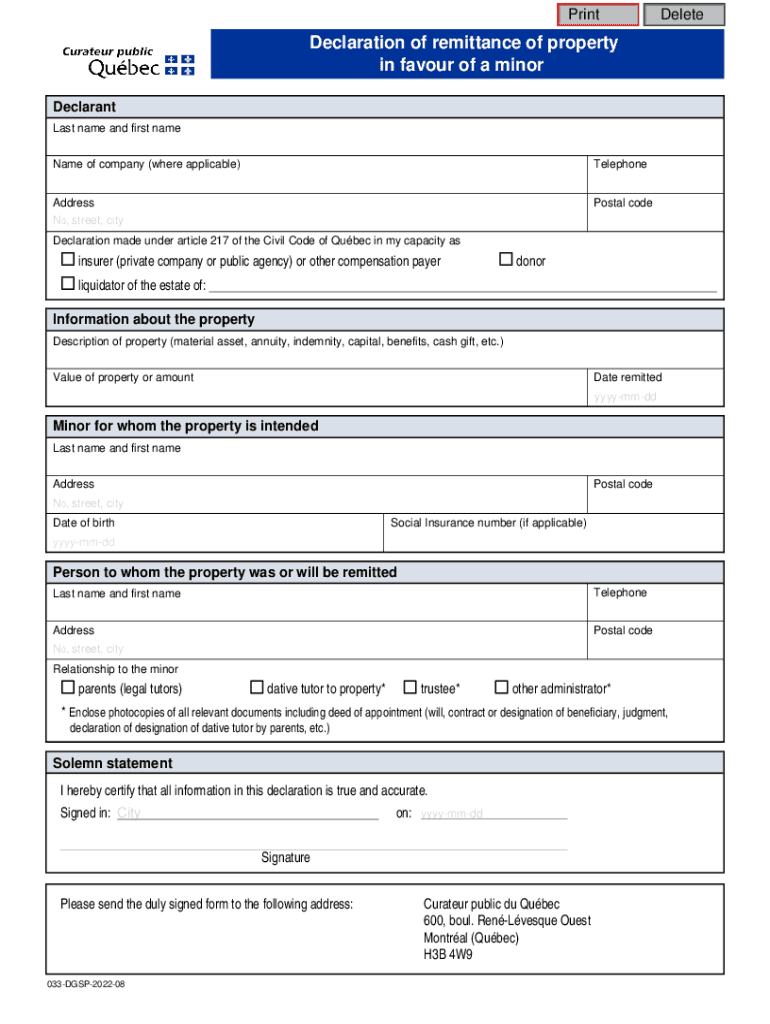 Fillable Online Declaration of remittance of property in favour of a ...