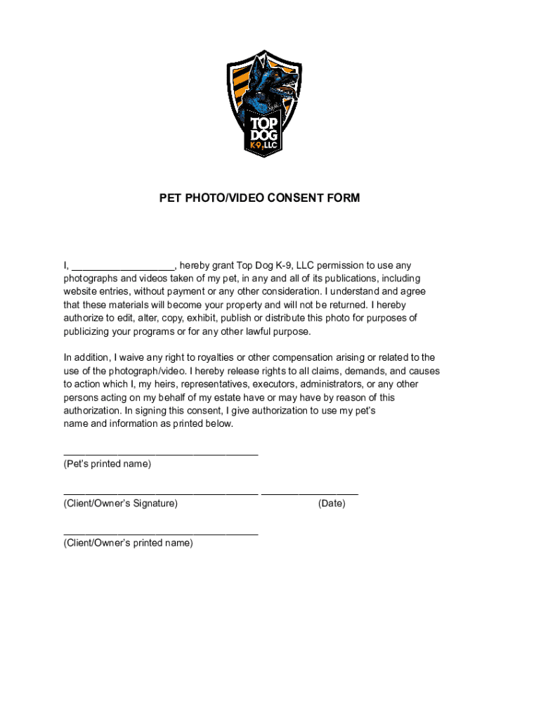 Fillable Online Pet Photo Release Form Template Fax Email Print - pdfFiller