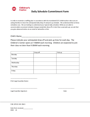 Fillable Online childrenscenter uic Daily Schedule Commitment Form Fax ...
