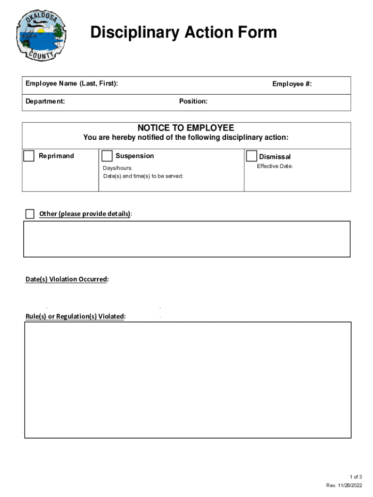 Fillable Online Disciplinary Action Form Fax Email Print - pdfFiller