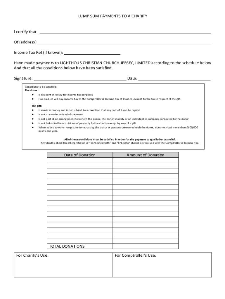 Fillable Online LUMP SUM PAYMENT FORM for a single donation Fax Email Print - pdfFiller