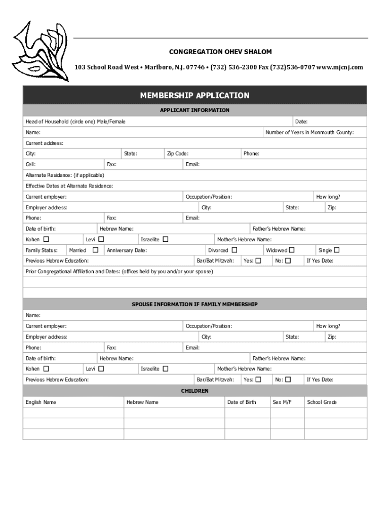 Fillable Online Service Attendance - Form - Marlboro Jewish Center Fax ...