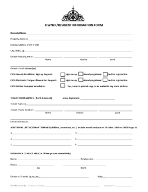 Fillable Online Resident Information Form - Fill Online, Printable ...