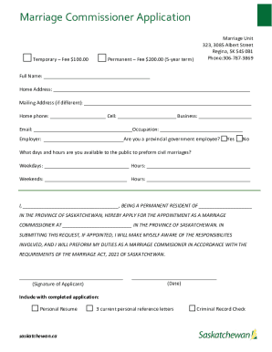 Fillable Online Marriage Commissioner Application Fax Email Print - pdfFiller