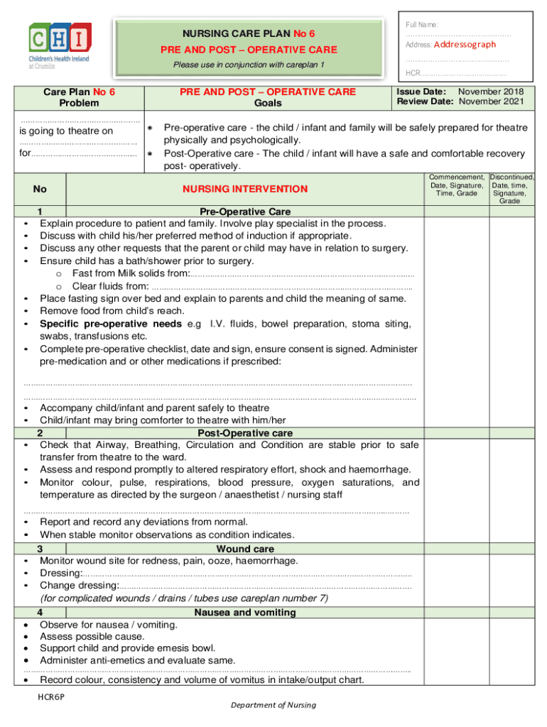 Fillable Online Post-Op Nursing Care Plans - The Nursing Journal Fax ...