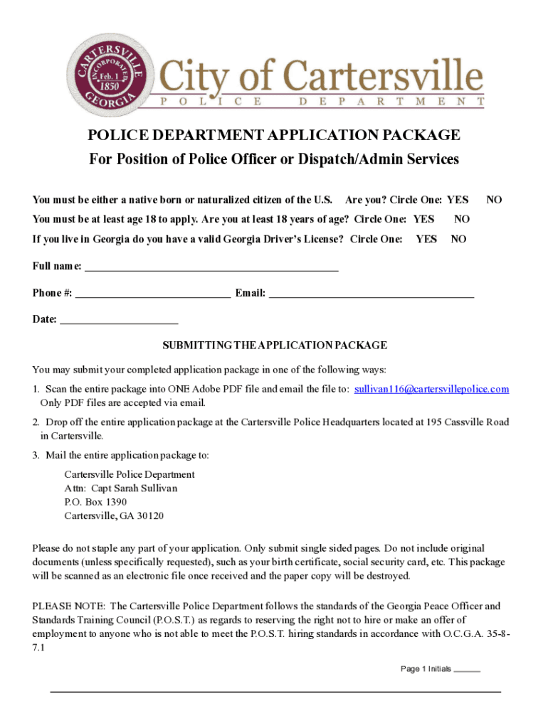 Fillable Online police department application package Fax Email Print ...
