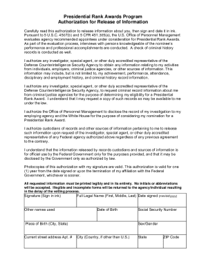 Fillable Online Presidential Rank Awards Program Authorization for ...