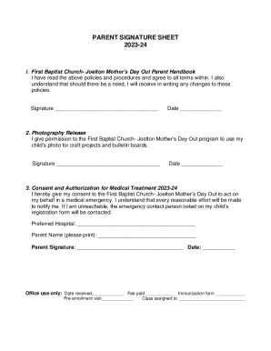 Fillable Online parent signature sheet Fax Email Print - pdfFiller