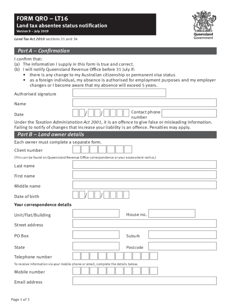 Fillable Online Update your land tax details - Queensland Revenue ...