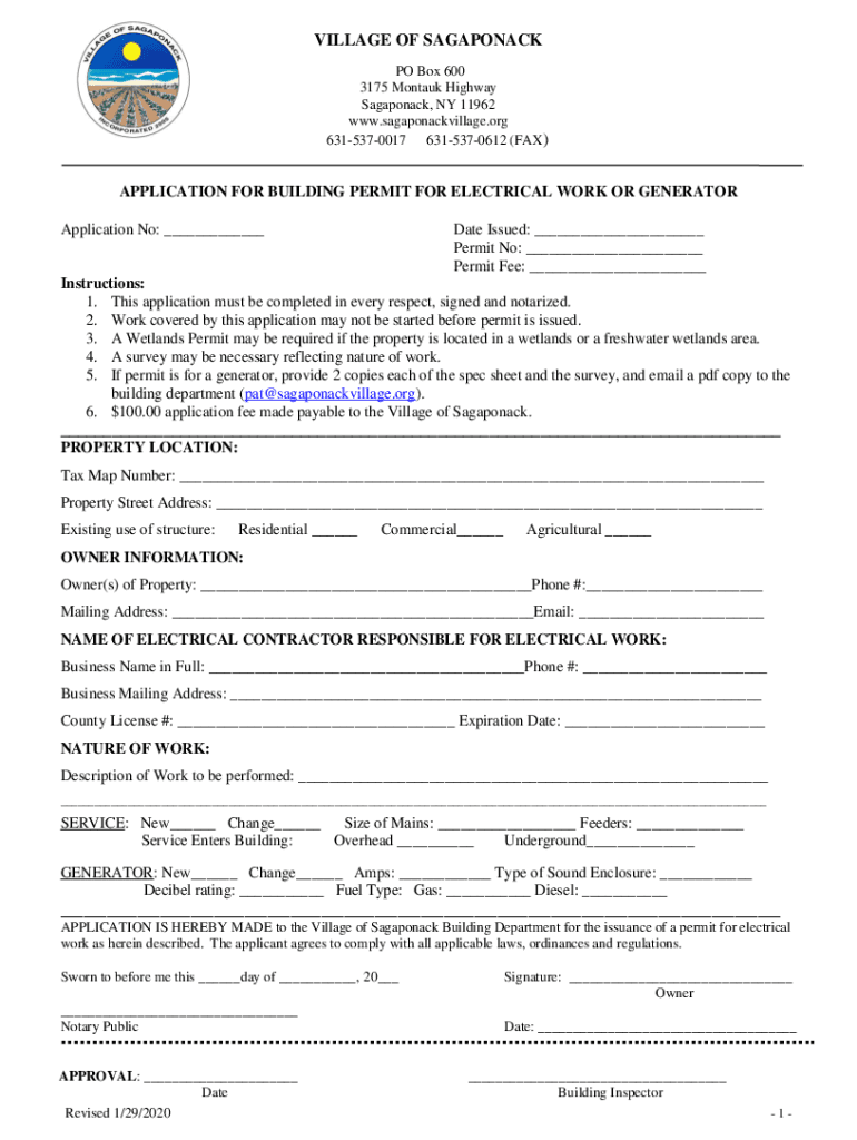 Fillable Online application for building permit for electrical work or ...