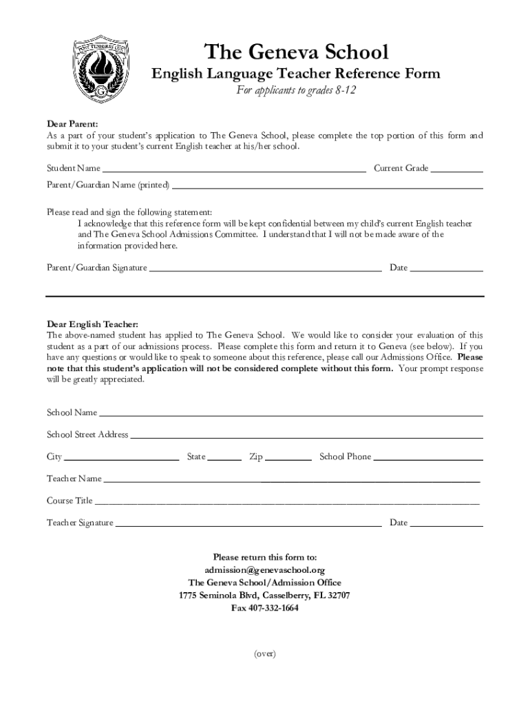 Fillable Online English Language Teacher Reference Form Fax Email Print ...