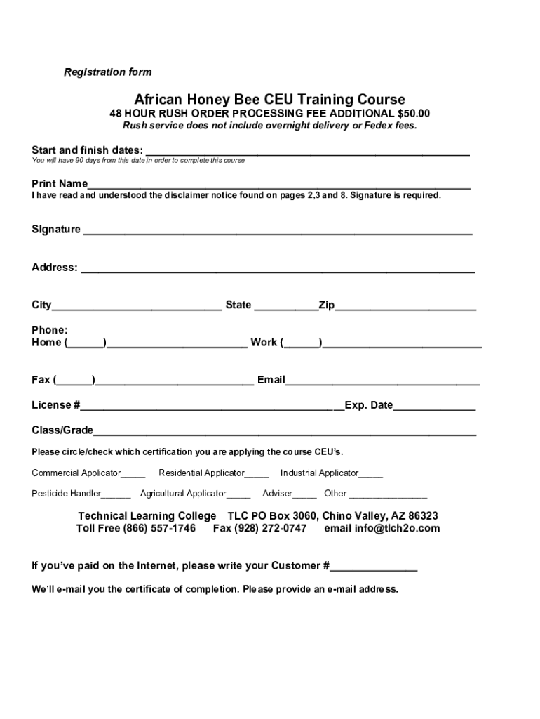 Fillable Online African Honey Bee CEU Training Course Fax Email Print - pdfFiller