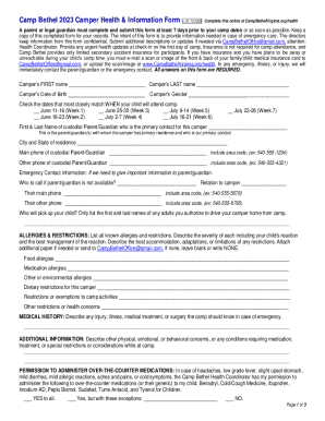 Fillable Online Summer Camps at Bethel Fax Email Print - pdfFiller