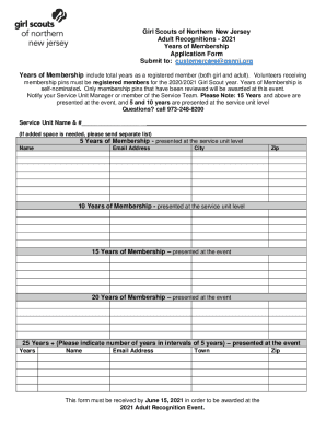 Fillable Online 2020 Years of Membership Application Form Fax Email ...