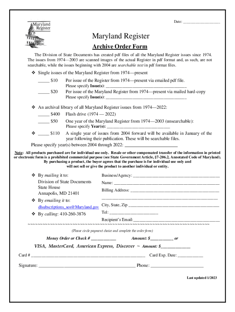 Fillable Online Information About the Maryland Register and COMAR Fax ...