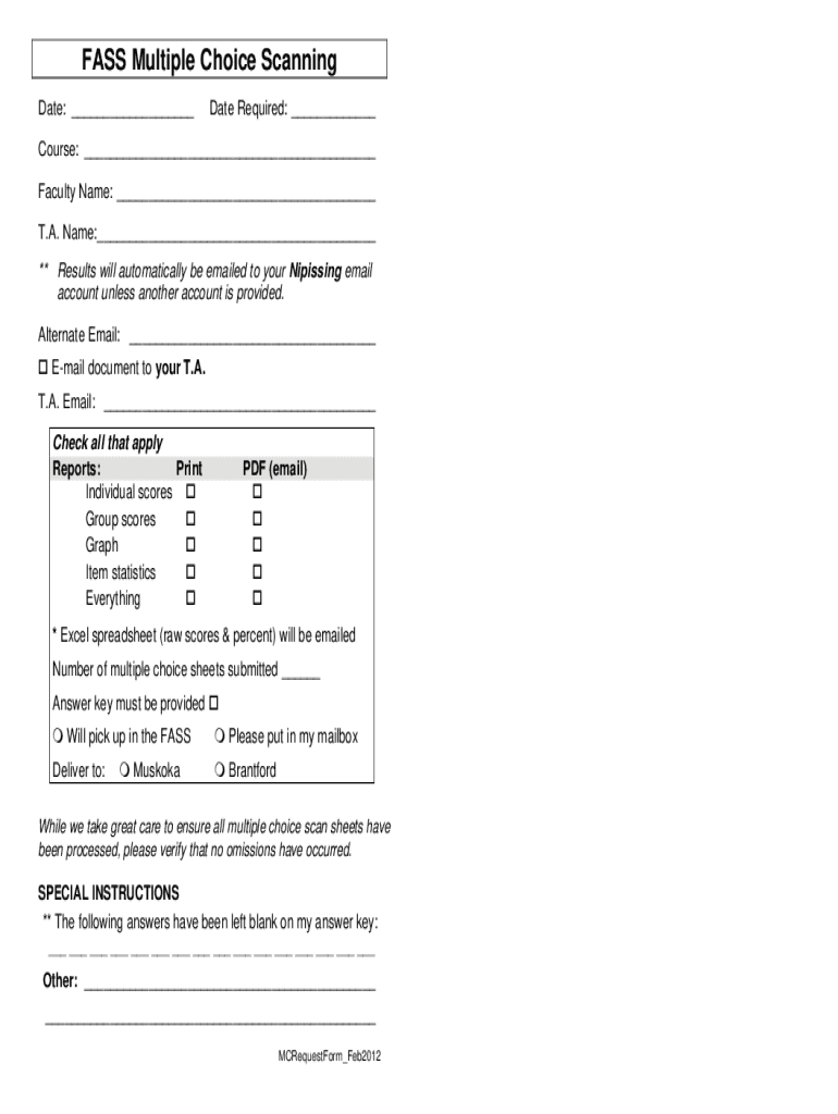 Fillable Online FASS Multiple Choice Scanning FA Fax Email Print - pdfFiller