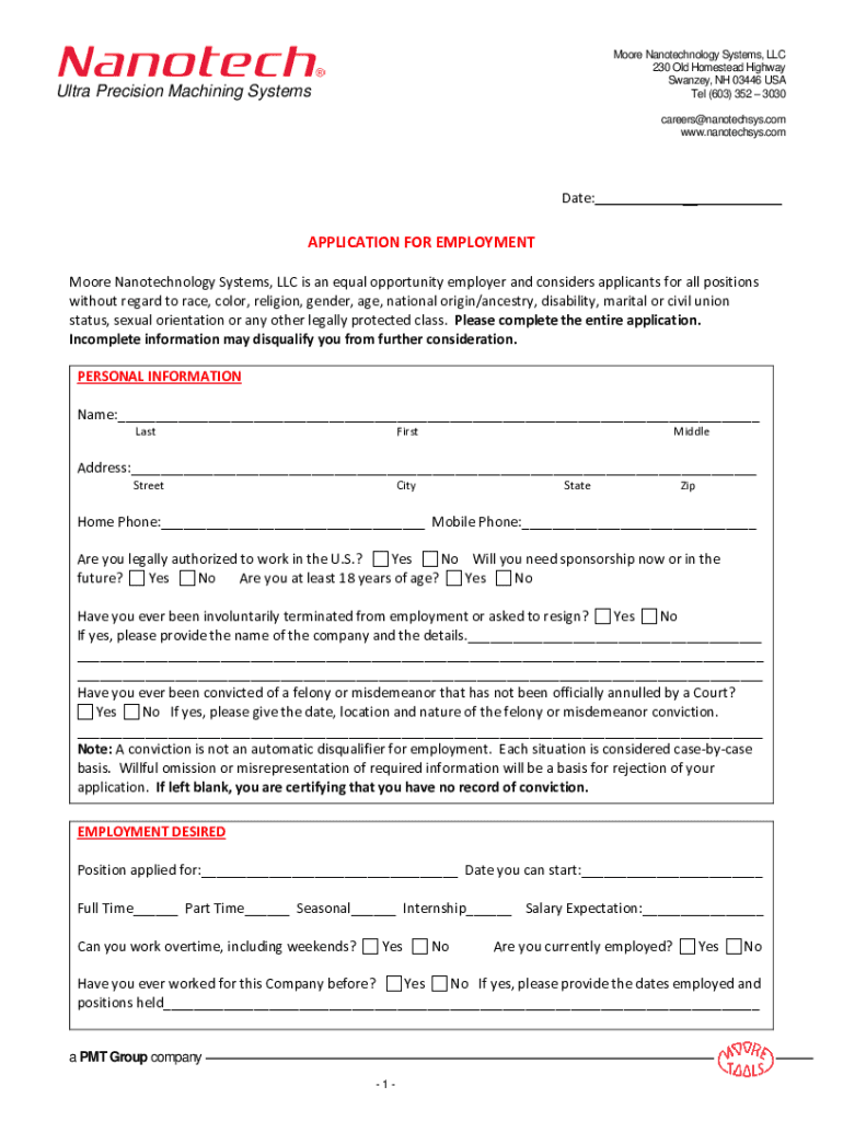 Fillable Online Moore Nanotechnology Systems, LLC Fax Email Print ...