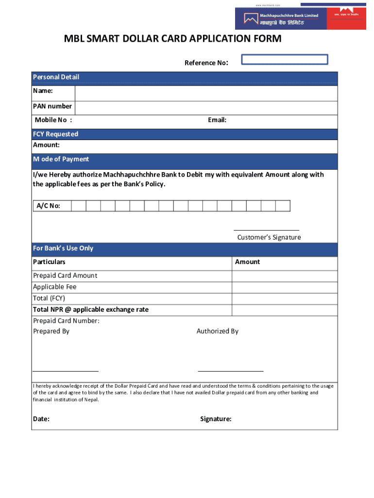Fillable Online MBL SMART DOLLAR CARD APPLICATION FORM Fax Email Print ...
