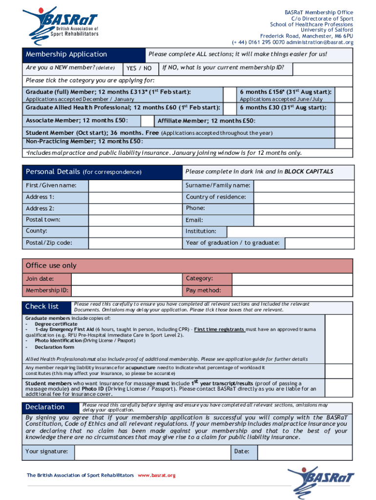 Fillable Online Fillable Online BASRaT Membership Office Fax Email Print Fax Email Print - pdfFiller
