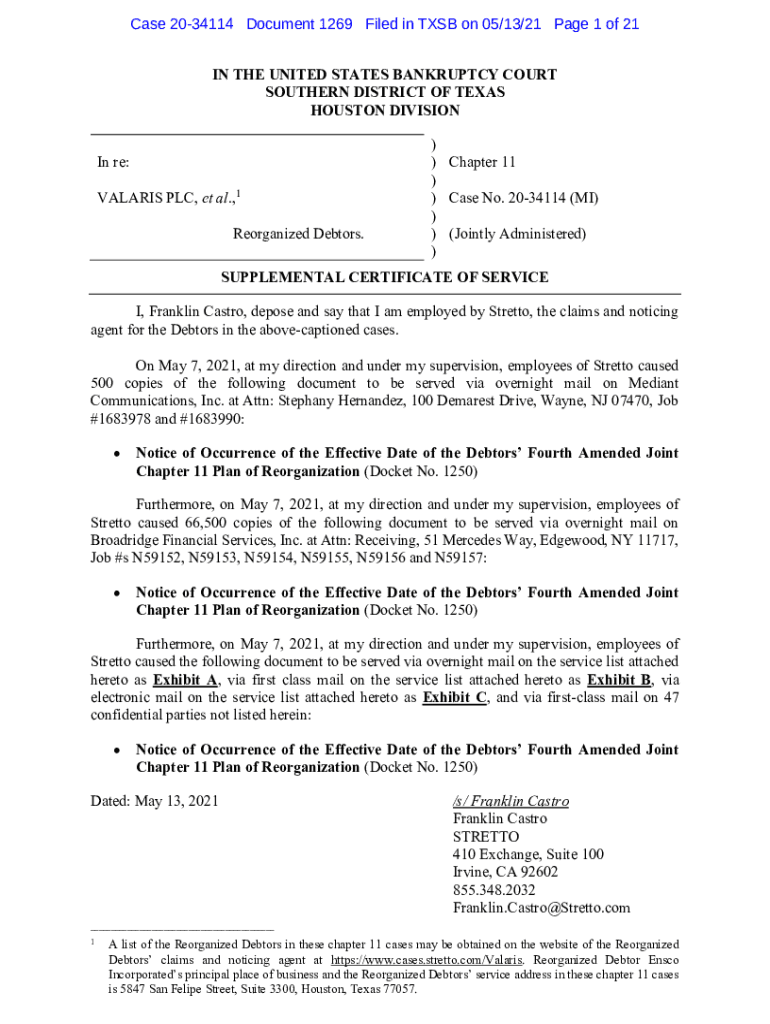 Fillable Online Valaris Bankruptcy Docket - Fill Online, Printable ...